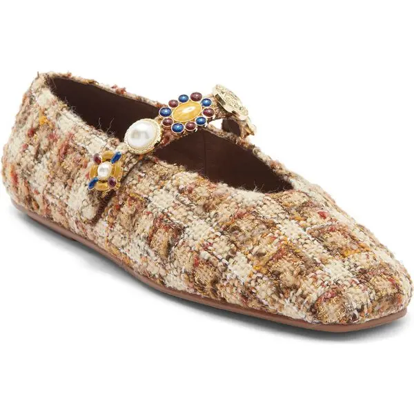 Jeffrey Campbell Amarissa Mary Jane Flat - Beige Brown Tweed