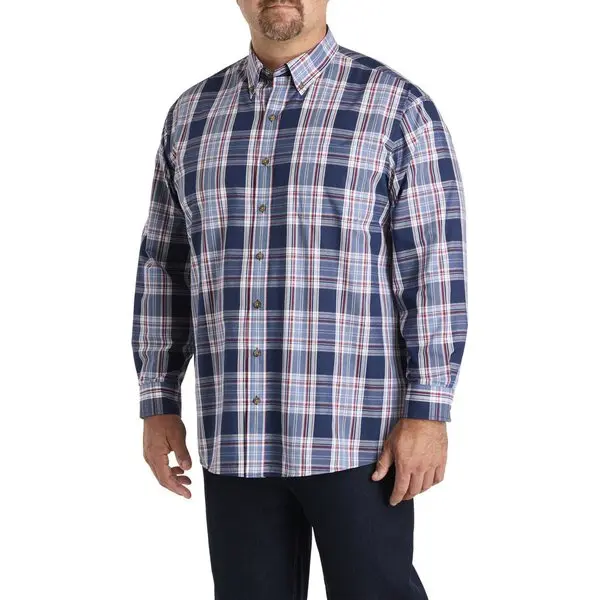 HARBOR BAY BY DXL Big & Tall Easy-care Large Plaid Sport Shirt - Blue
