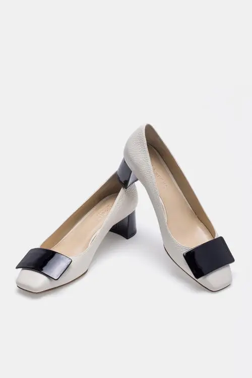 BELLS & BECKS Sofia Pebble Grain Leather Pumps - White With Black