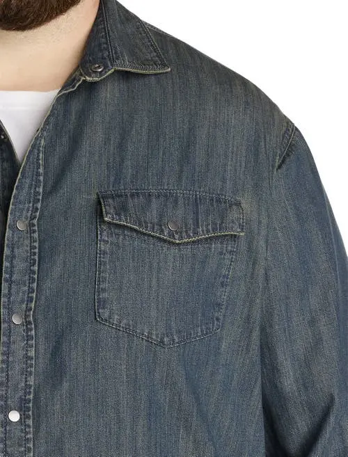 TRUE NATION BY DXL Big & Tall Washed Denim Sport Shirt - Blue