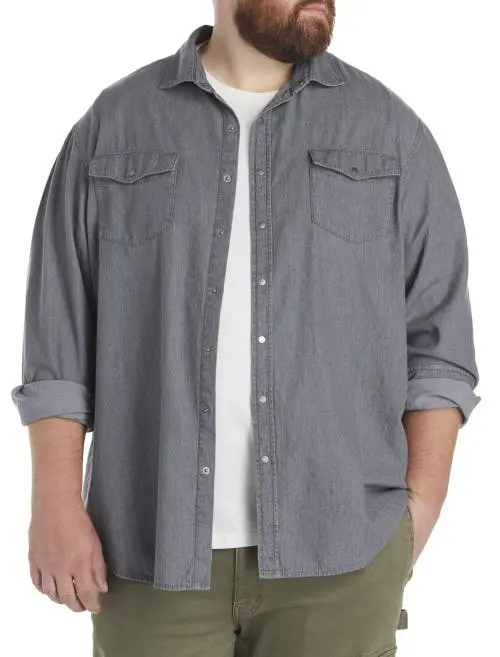 TRUE NATION BY DXL Big & Tall Washed Denim Sport Shirt - Grey