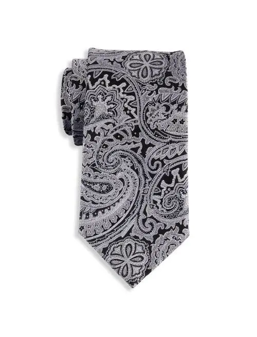 OAK HILL PREMIUM BY DXL Big & Tall Paisley Silk Tie - Black