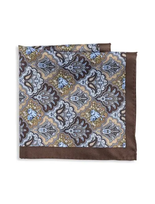 SYNRGY BY DXL Big & Tall Fall Medallion Silk Pocket Square - Brown