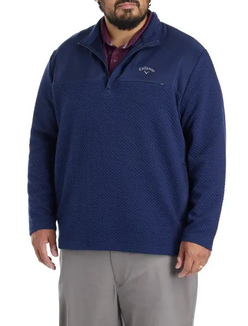 CALLAWAY Big & Tall Mixed Media Quarter Zip Pullover - Peacoat