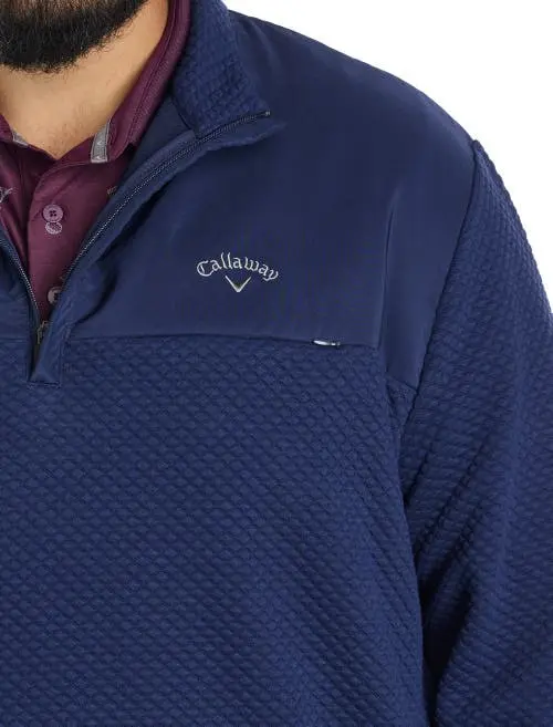 CALLAWAY Big & Tall Mixed Media Quarter Zip Pullover - Peacoat