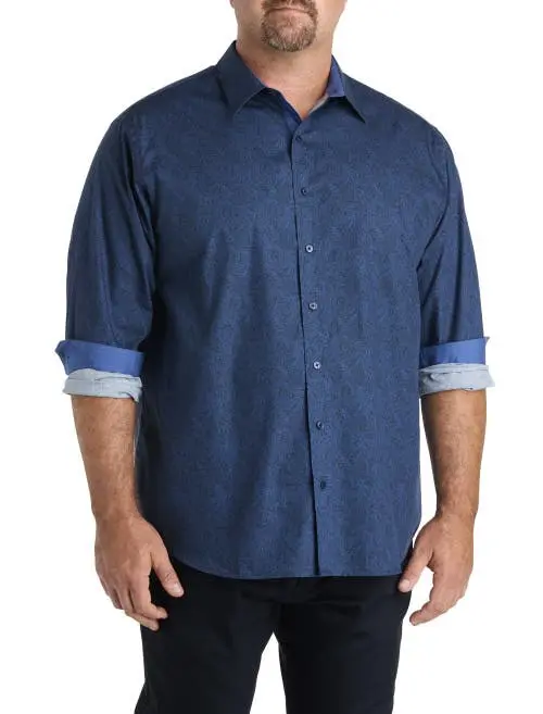 SYNRGY BY DXL Big & Tall Tonal Paisley Sport Shirt - Navy