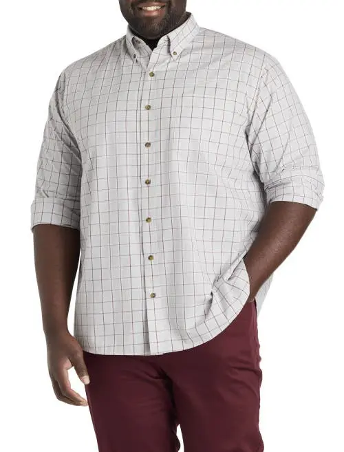 HARBOR BAY BY DXL Big & Tall Easy-care Medium Plaid Sport Shirt - Grey