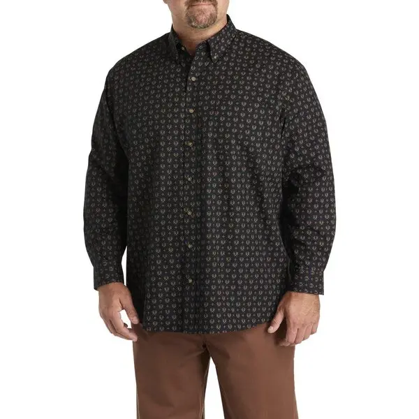 HARBOR BAY BY DXL Big & Tall Easy-care Leaf Print Sport Shirt - Black