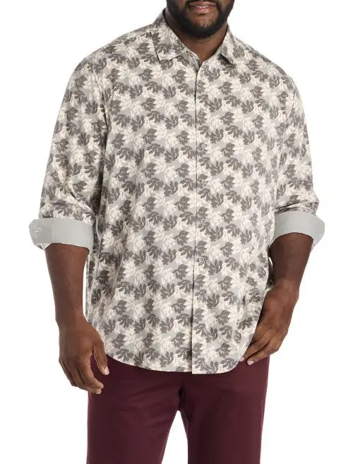 SYNRGY BY DXL Big & Tall Rolled-sleeve Floral Print Sport Shirt - Grey