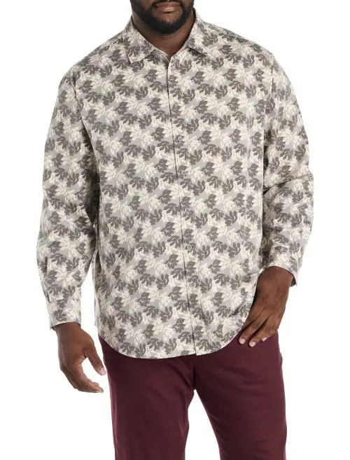 SYNRGY BY DXL Big & Tall Rolled-sleeve Floral Print Sport Shirt - Grey