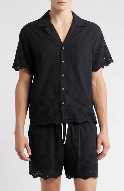 RIZORT Banks Eyelet Embroidery Camp Shirt - Black