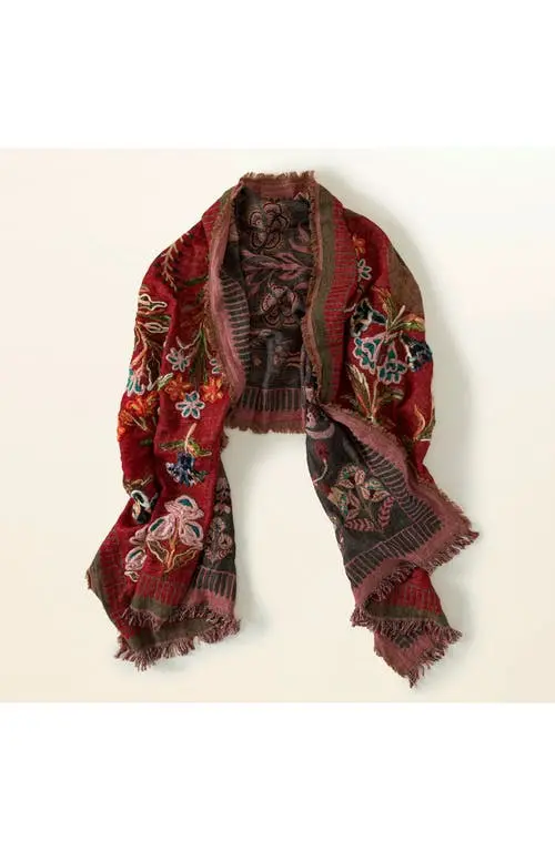 UNCOMMON GOODS Embroidered Garden Wrap Vismaya Collection - Rich Red /multi