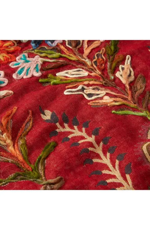 UNCOMMON GOODS Embroidered Garden Wrap Vismaya Collection - Rich Red /multi