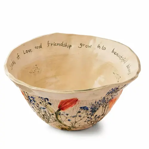 UNCOMMON GOODS Pressed Garden Of Love Serving Bowl Nina J Design Studios - Beige /orange /blue Floral