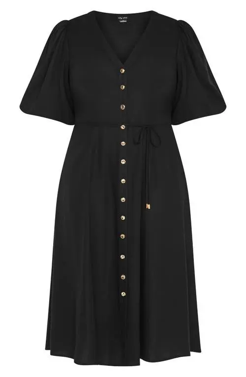 City Chic Bella Puff Sleeve Button-up Dress