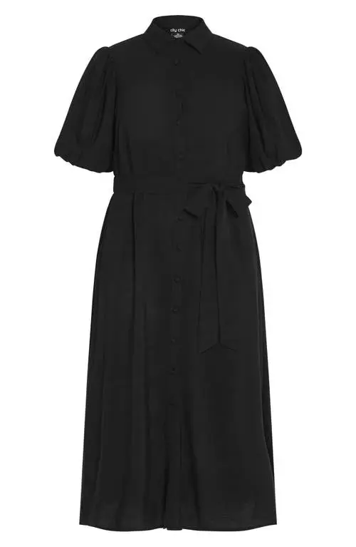 City Chic Freya Puff Sleeve Tie Belt Shirtdress