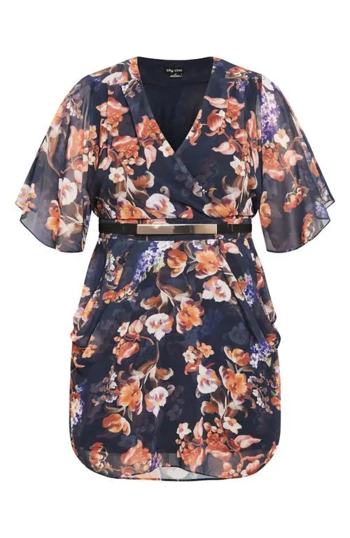 City Chic Floral Print Faux Wrap Minidress