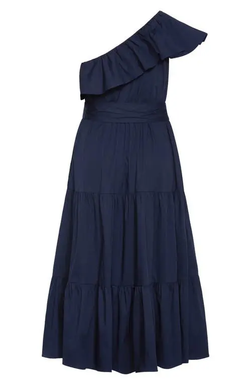 City Chic Kiama Ruffle One-shoulder Tie Belt Tiered Dress