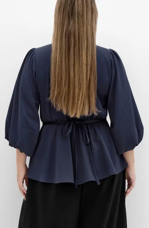 City Chic Celina Wrap Top - Navy