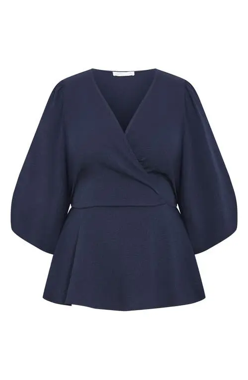 City Chic Celina Wrap Top - Navy