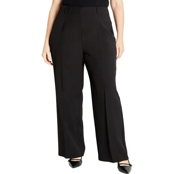 City Chic Soraya Pleat Wide-leg Trousers - Black
