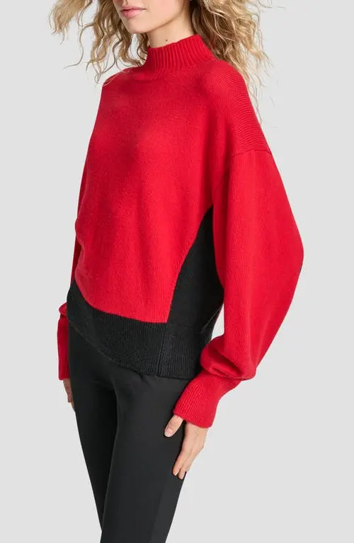 Dkny Colorblock Turtleneck Sweater - City Crimson/black