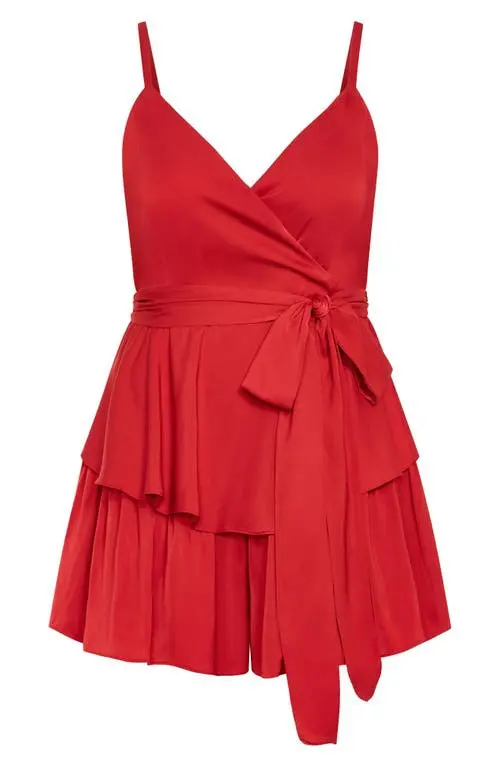 City Chic Party Wrap Romper - Red