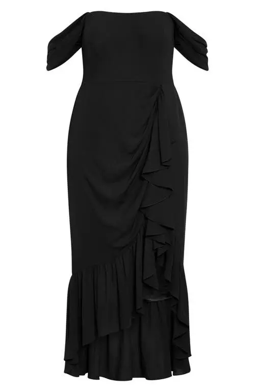 City Chic Ruffle Off-the-shoulder High-low Maxi Dress