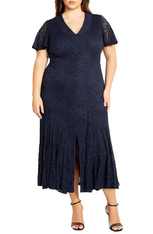 City Chic Margo Lace Maxi Dress - Navy