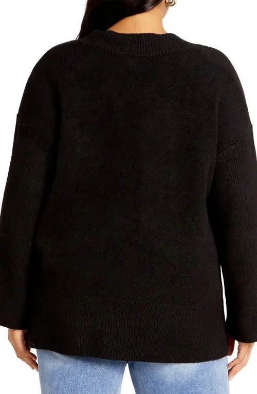 City Chic Dorothy Button Cuff Sweater - Black