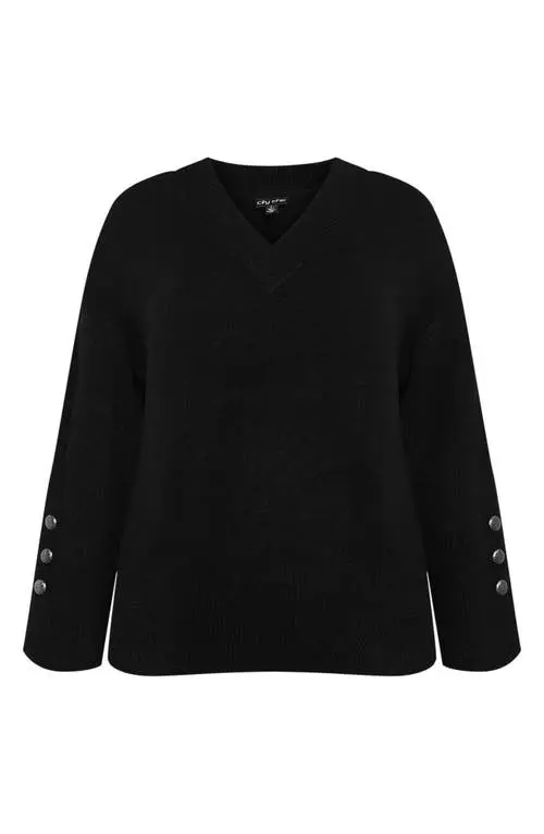 City Chic Dorothy Button Cuff Sweater - Black
