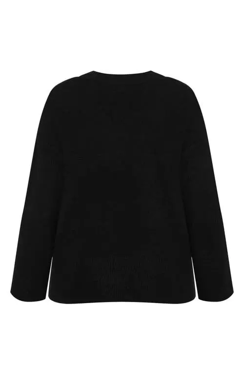 City Chic Dorothy Button Cuff Sweater - Black