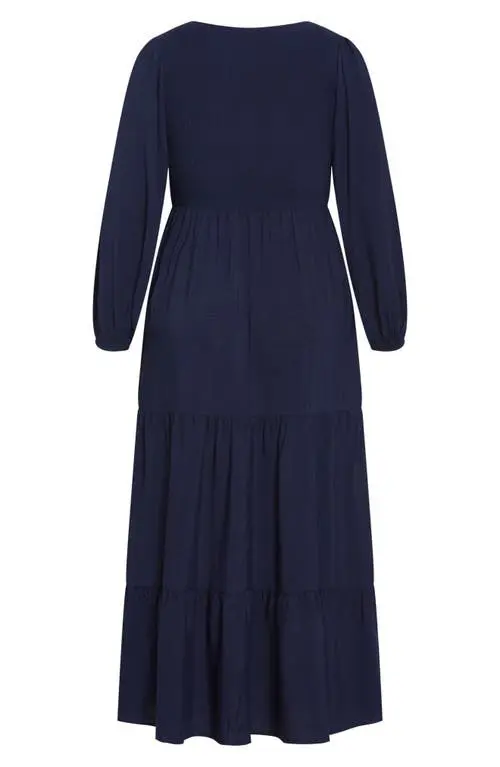 City Chic Athena Freya Long Sleeve Tiered Maxi Dress - Navy