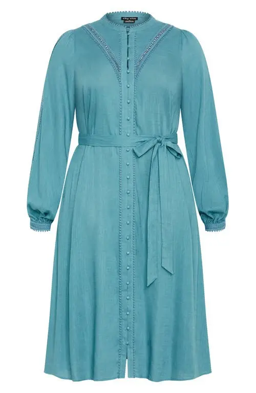City Chic Mysteria Long Sleeve Button-front Dress