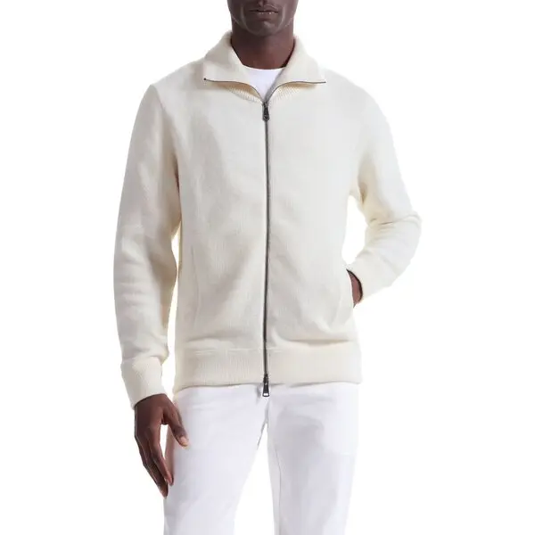 Bugatchi Wool Blend Zip Cardigan - Chalk