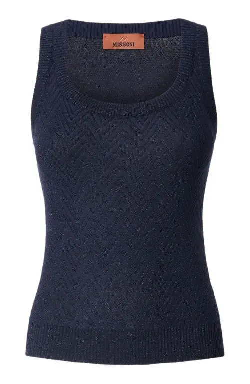 Missoni Cotton-blend Tank Top With Zigzag Pattern - Blue