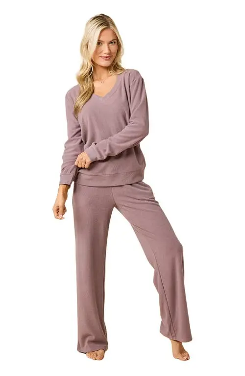 SOFTIES Vintage Velvet V-neck & Wide Leg Pant Set - Driftwood