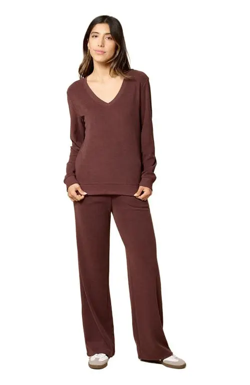 SOFTIES Vintage Velvet V-neck & Wide Leg Pant Set - Espresso