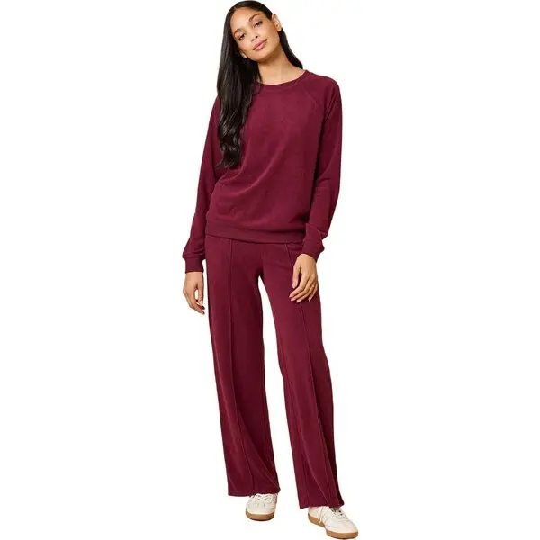 SOFTIES Vintage Velvet Crewneck And Pintuck Pant Set - Cherry Cola
