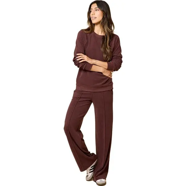 SOFTIES Vintage Velvet Crewneck And Pintuck Pant Set - Espresso