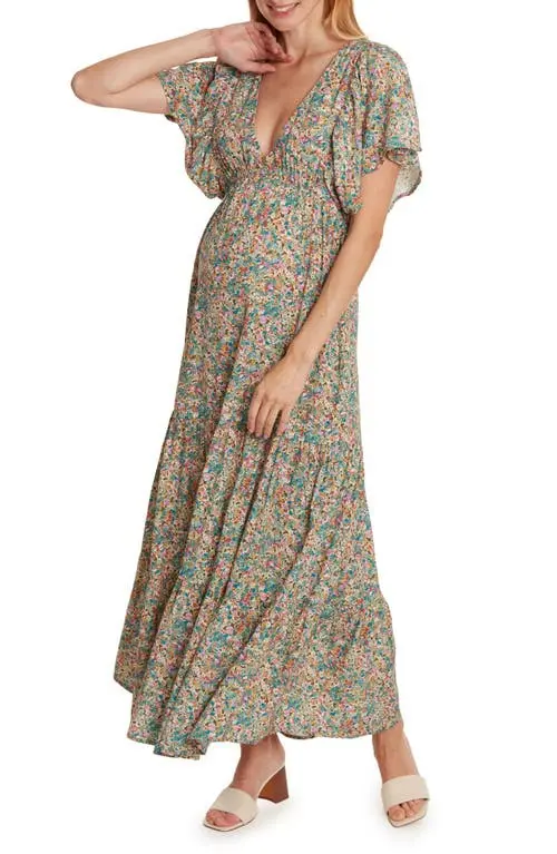 CACHE COEUR Victoria Maternity And Nursing Maxi Dress - Beige Multi