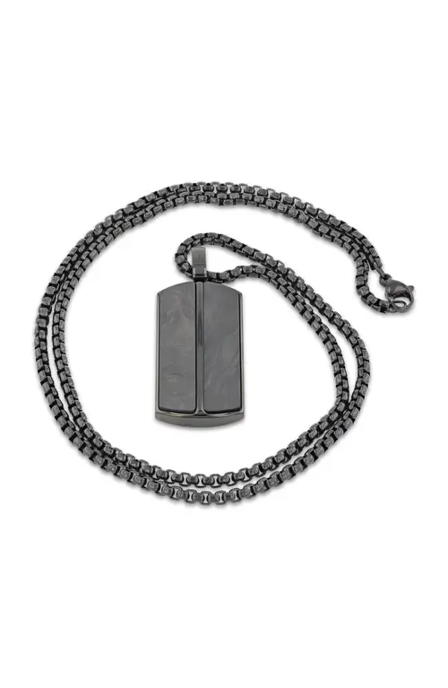 LARSON JEWELERS Stainless Steel Pendant With Carbon Fiber Inlay - Black
