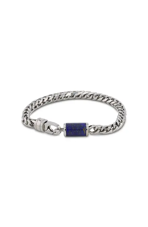 LARSON JEWELERS Stainless Steel Bracelet With Lapis Inlay - Silver
