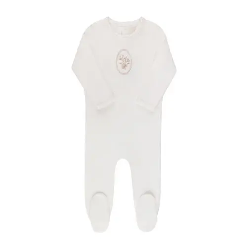 ELY'S & CO. Velour Center Floral Footie - Ivory Rosegold