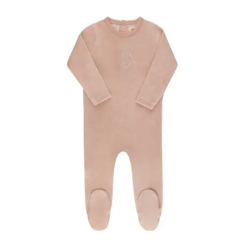 ELY'S & CO. Velour Center Floral Footie - Pink