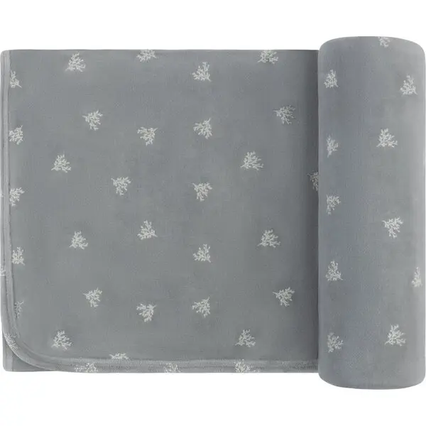 ELY'S & CO. Velour Leaf Pattern Collectionblanket - Blue