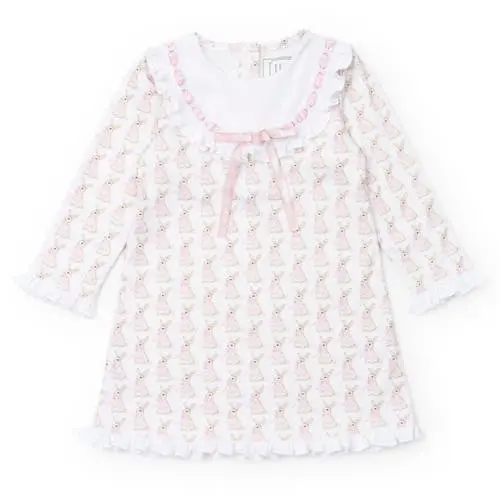 LILA AND HAYES Emersyn Lace Trim Dress - Easter Bunnies Pink