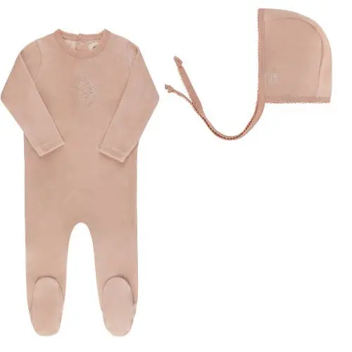 ELY'S & CO. Velour Footie And Bonnet Set - Pink