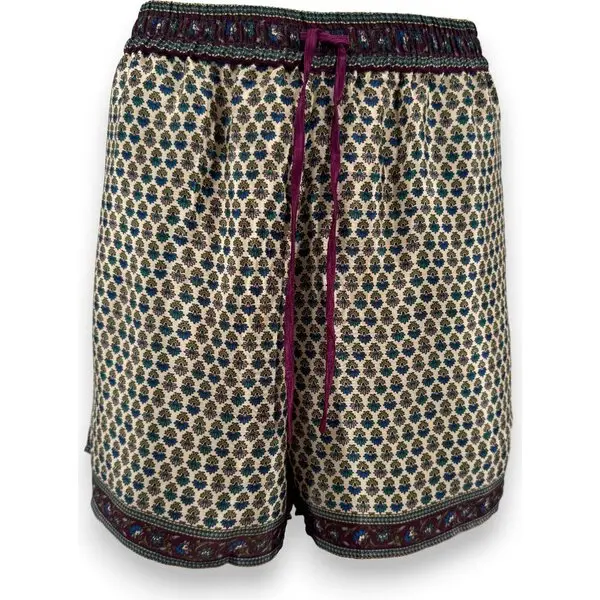 MONZLAPUR Embossed Botanical Crepe Shorts - Forest Plum