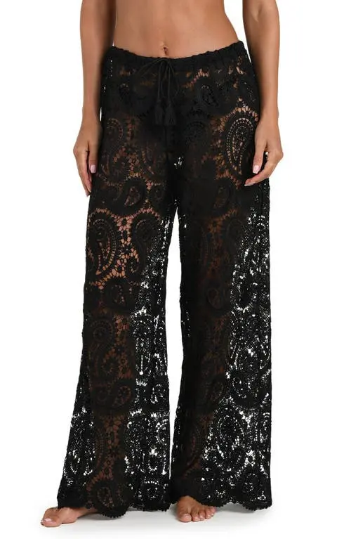 L'Agence Geraldine Lace Wide-leg Cover-up Pants - Black
